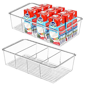 ZIZOTI 2 Packs Clear Pantry Organizer Storage Bins, Removable Snack Organizer Pantry Organization Storage Racks with 3 Dividers, Perfect for Snacks, Packets, Spices, Kitchen, Cabinets