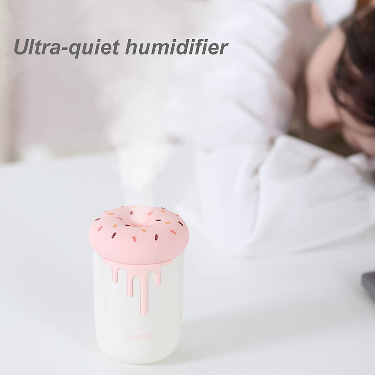 USB Cool Mist Mini Humidifier with Night Light,250ml Sweet Humidifier for Bedroom Home Room Office Car with Adjustable Mist Mode(Pink)