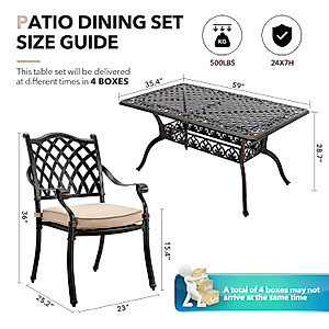 𝐀𝐢𝐥𝐢𝐬𝐦𝐚𝐢𝐥 𝟕 𝐏𝐢𝐞𝐜𝐞 Outdoor Dining Set Cast Aluminum Retro Patio Dining Set for 6 includes 59” Rectangular Table and 6 Chairs with Thicker Cushion and Umbrella Hole for Patio Deck Garden