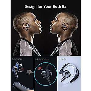 emotal Dual-Mic AI Noise Cancelling Bluetooth Headset for Cell Phones, 10 Days Standby 30Hrs HD Talktime Bluetooth Earpiece IPX6 Waterproof Ultralight for Driving/Truckers/Business,Black