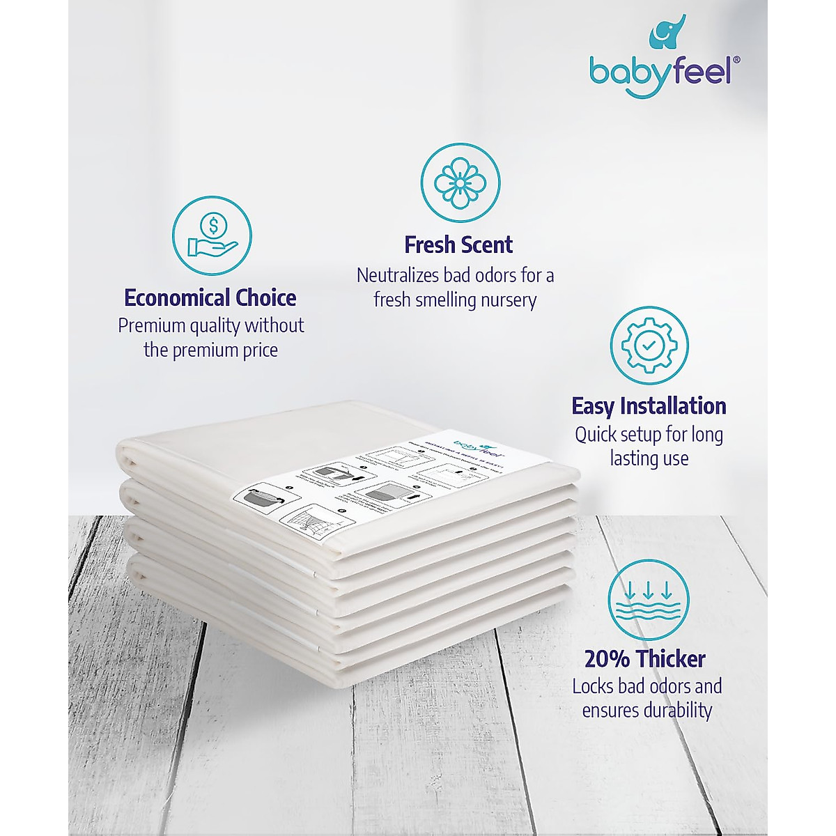 Babyfeel Refills Compatible with DEKOR MINI Diaper Pails | 4 Pack | Exclusive 20% Extra Thickness | Diaper Pail Refills with Powerful Odor Elimination | Powder Scent | Holds up to 1320 Diapers