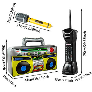ONLYFU Inflatable Radio Boombox Inflatable Microphones Mobile Phone Props for 80s 90s Party Decorations, Hip Hop Theme Birthday Party Supplies 3pcs Inflatable Props
