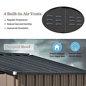 RITSU 8ft x 6ft Outdoor Garden Shed, Metal Storage Shed with Adjustable Shelf and Lockable Doors, Galvanized Steel Tool Cabinet with Vents and Foundation Frame Shed for Backyard, Lawn, Garden, Brown