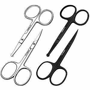 Utopia Care - Curved and Rounded Facial Hair Scissors for Men – 4 Pack - Mustache, Nose Hair & Beard Trimming Scissors, Safety Use for Eyebrows, Eyelashes, and Ear Hair - Professional Stainless Steel