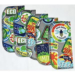 1 Ply Save the Earth Printed Flannel Washable Kids Lunchbox Napkins 8x8 inches 5 Pack - Little Wipes (R) Flannel