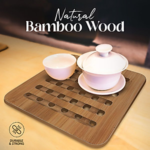 Alpine Cuisine Bamboo Trivet 2pc Set Round & Square 15cm - Hot Plate Trivet for Kitchen, Heat-Resistant Trivet Mats for Home Kitchen, Coffee Table, Living Room, Bar, Hot Dishes, Pot, Bowl, & Teapot