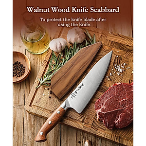 HEZHEN Pro Chefs Knives 8.3 Inch,High Carbon German 1.4116 Steel,Stainless Steel Rivets with Red Wood Handle，Razor Sharp,Super Edge,with Woodern Knife Sheath