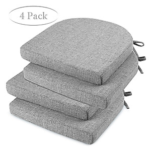 Basic Beyond Chair Cushions for Dining Chairs 4 Pack, Memory Foam Chair Cushion with Ties and Non Slip Backing, 16 x 16 inches Chair Pads for Dining Chairs(Light Grey)