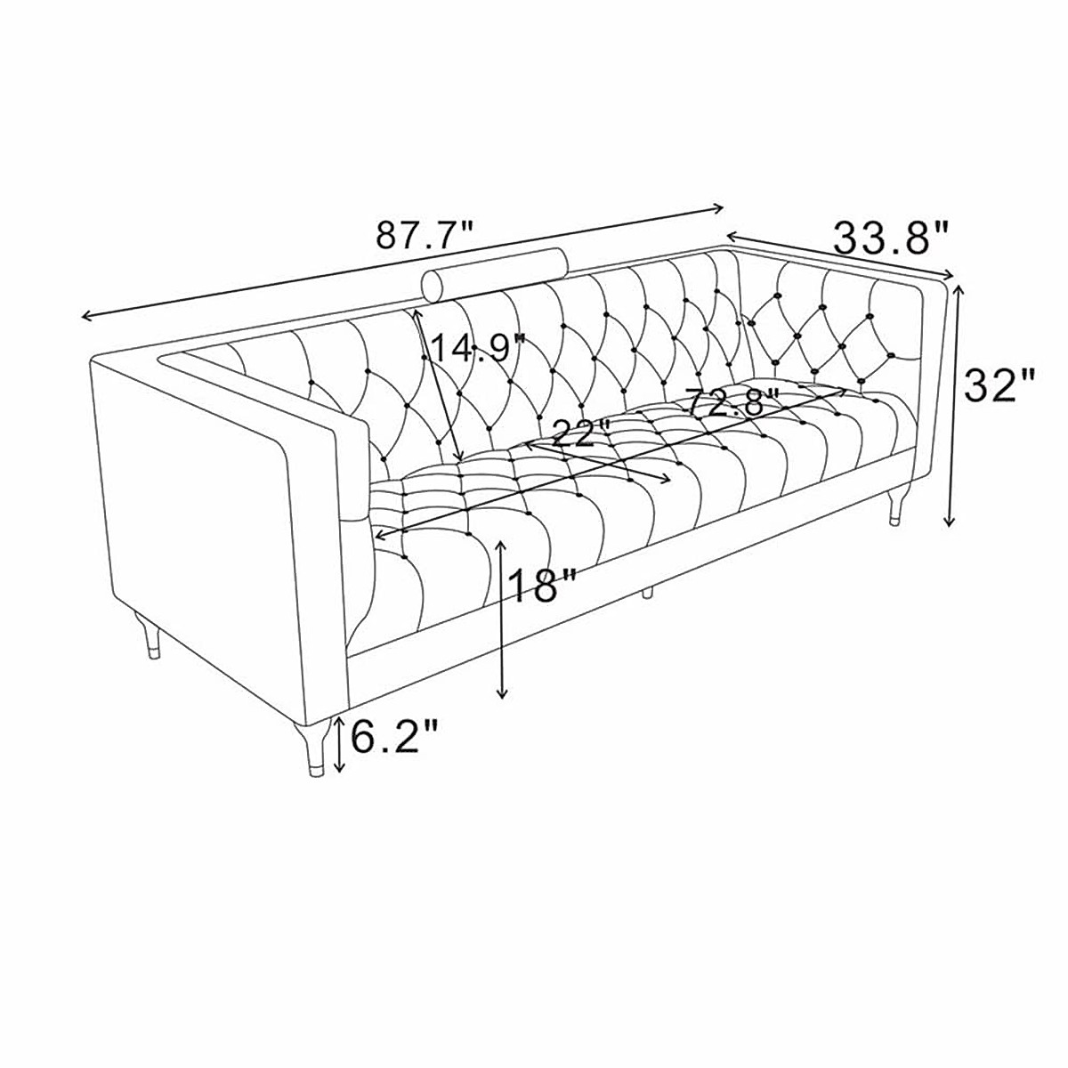 Ashcroft Furniture Co Conroe Mid-Century Tufted Tight Back Velvet Upholstered Sofa in Orange