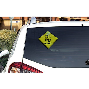 2Pcs Baby on Board Sticker Sign for Cars Bright Yellow Baby On Board Warning Signs with Suction Cups for Car Window Waterproof Sunproof Durable and Strong Safety Warning Car Sticker Signs 5"x5"