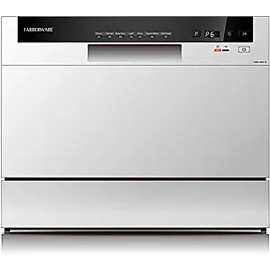 Farberware Professional FCD06ABBWHA Compact Portable Countertop Dishwasher with 6 Place Settings and Silverware Basket, LED Display, Energy Star, White