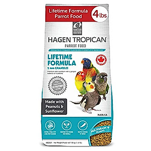 Hari Tropican Bird Food, Hagen Large Parrot Food with Peanuts & Sunflower Seeds, Cockatiels Granules, Lifetime Formula, 4 lb Bag