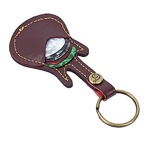 Bnineteenteam Guitar Shaped Guitar Picks Holder Case PU Leather Guitar Plectrum Holder with 5pcs Colorful Picks for Guitar Players(Brown) Performance Accessory