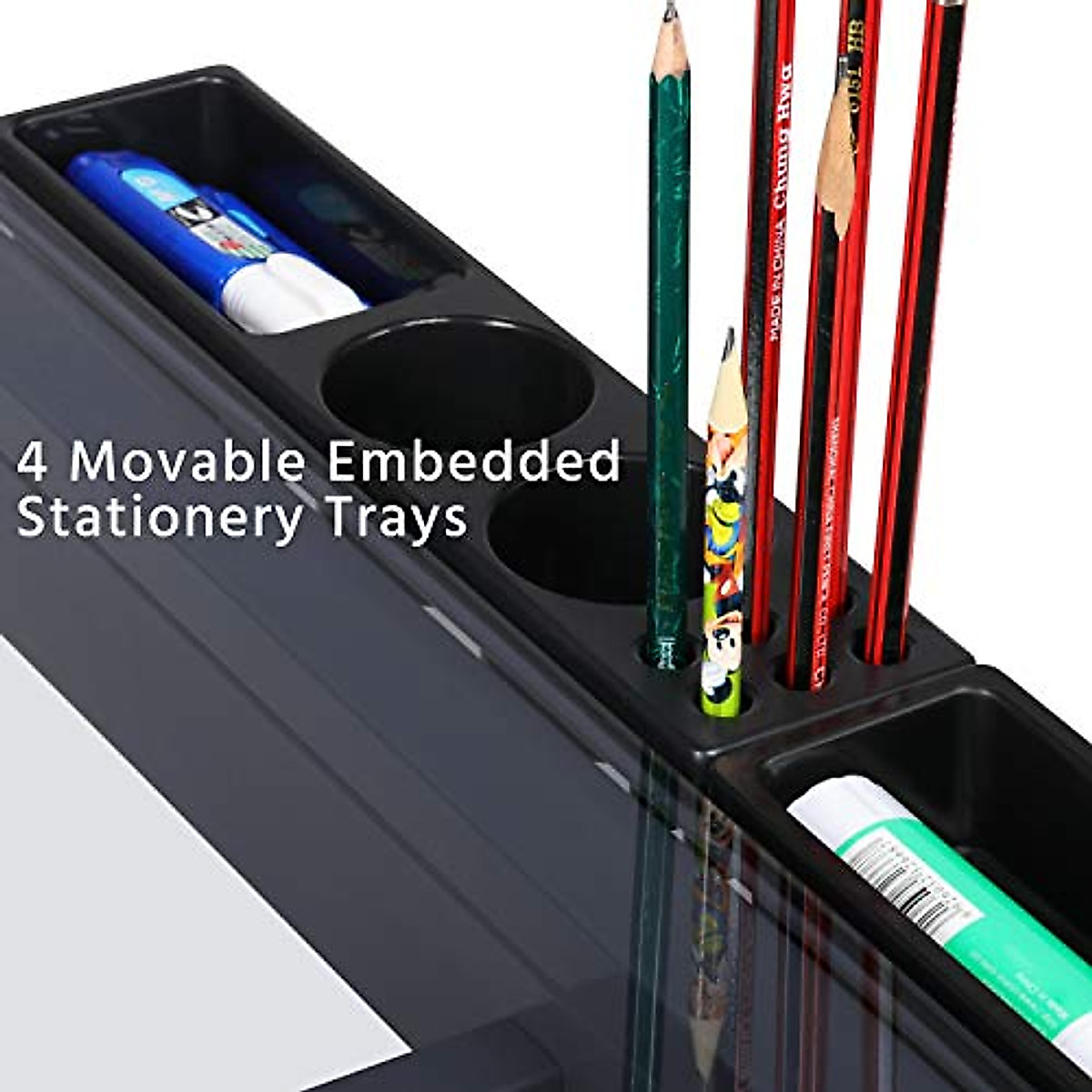 Topeakmart Glass Drafting Table Rolling Drawing Desk Artists Art Craft Desk w/2 Slide Drawers and Wheels for Home Office School