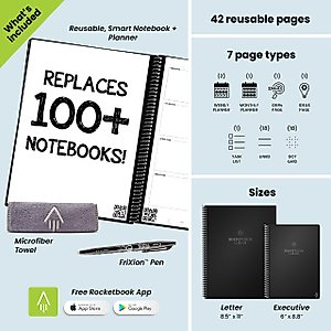 Rocketbook Fusion Reusable Undated Productivity Planner, Executive Size 6x8.8, Camo - Goals, Monthly and Weekly Calendar, Daily To-do List, Lined and Dotted Notes Pages