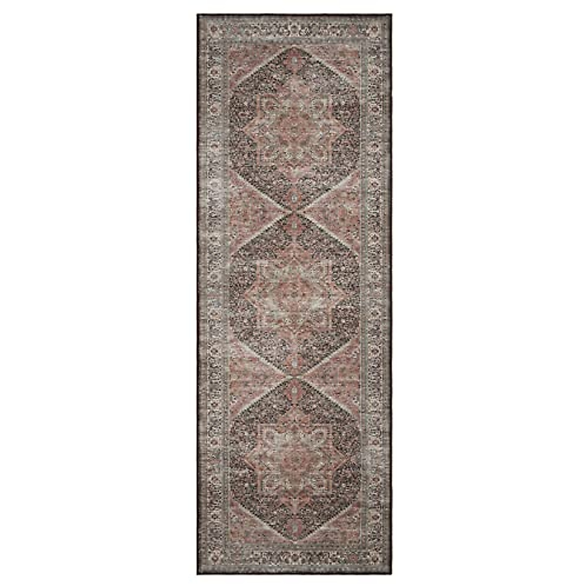 CAREMEE Area Rug 2x6 Runner Rug Machine Washable Rug Hallway Indoor Rug Vintage Rug Foldable Accent Rug Lightweight Non Slip Bathroom Kitchen Living Room, 2' x 6' Black