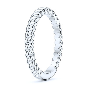 PRSTANI 2.5mm Wide Solid Sterling Silver Twisted Rope Comfortable Shank Bridal Set Matching Ring Wedding Band (5.5)