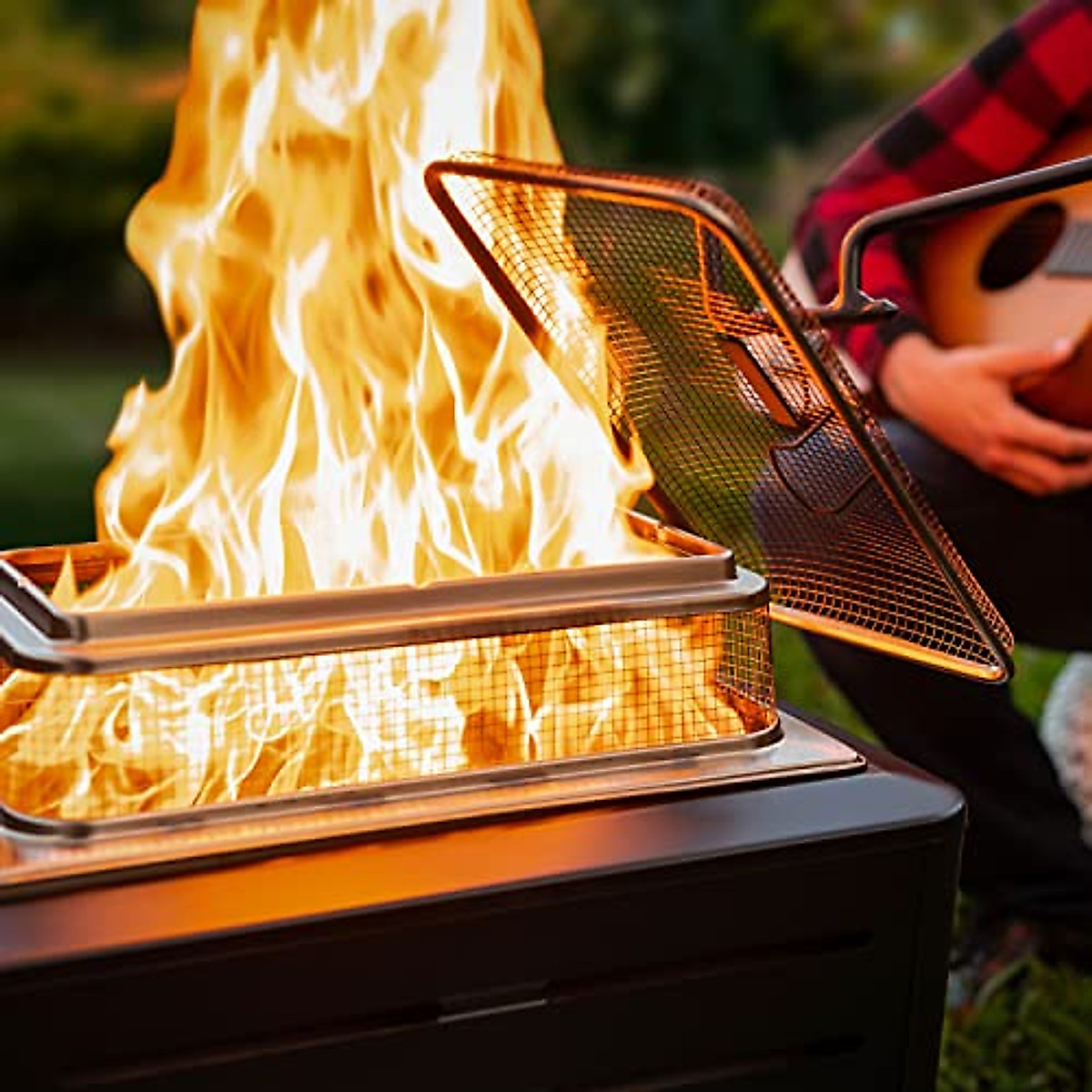 TIKI Brand Retreat Fire Pit Screen and Poker, Fire Pit Screen - Spark Protector for Outdoor Fire Pit | 18 x 11 x 7 inches, Fire Pit Poker | 32.9 x 3.8 x 3.8, Gold and Black, 132000968