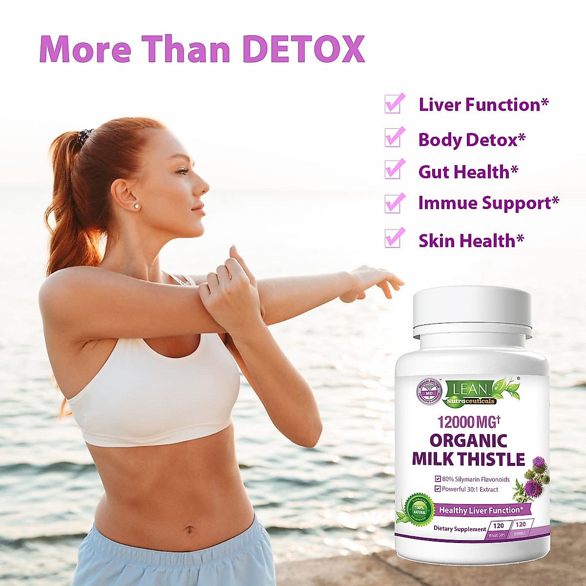 Liver Renew Cleanse Detox & Repair Organic Milk Thistle 120 Day 12000 Mg 30X Seed Extract with Silymarin MD Pure Kidney Lung Health Support Fast Active Formula Pills Herbal Supplement, 120 Capsules