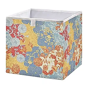 Kigai Geometric Floral Pattern Cube Storage Bin, 11x11x11 in Collapsible Fabric Storage Cubes Organizer Portable Storage Baskets for Shelves, Closets, Laundry, Nursery, Home Decor