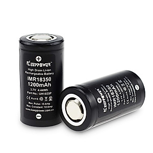 Keeppower IMR18350 High Drain Li-ion Battery Flat Top Rechargeable 1200mAh 10A Discharge 3.7V Lithium Battery (Pack of 2)