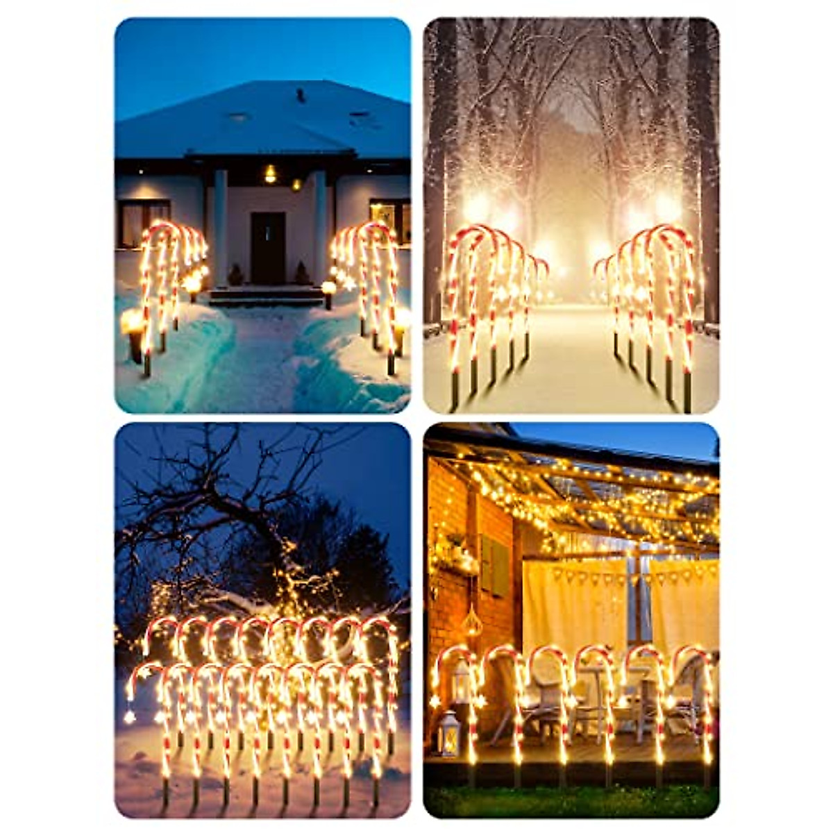 12 Pack Solar Christmas Candy Cane Lights, 21" Candy Cane Pathway Lights Outdoor Markers Christmas Decorations Lights with 8 Lighting Modes, for Xmas Holiday Party Garden Walkway Patio Garden Decor