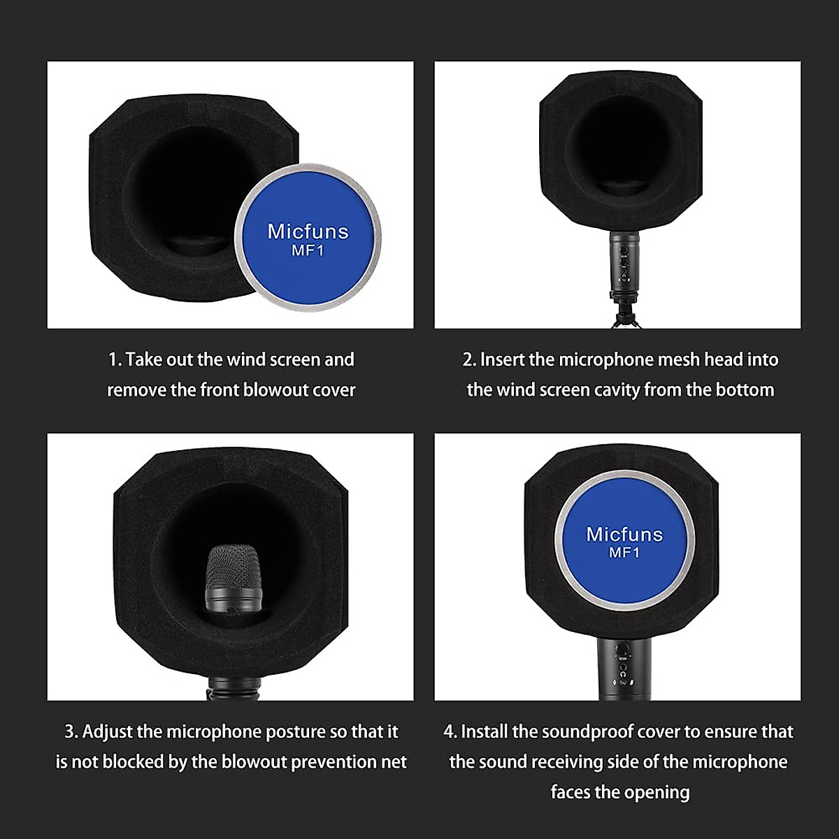 Micfuns Professional Microphone Windscreen Wind Shield Pop Filter, Acoustic Filter for 1.77 inch-2.36 inch Recording Studios Microphones, Sound-Absorbing Foam that Reduces Noise and Reflections