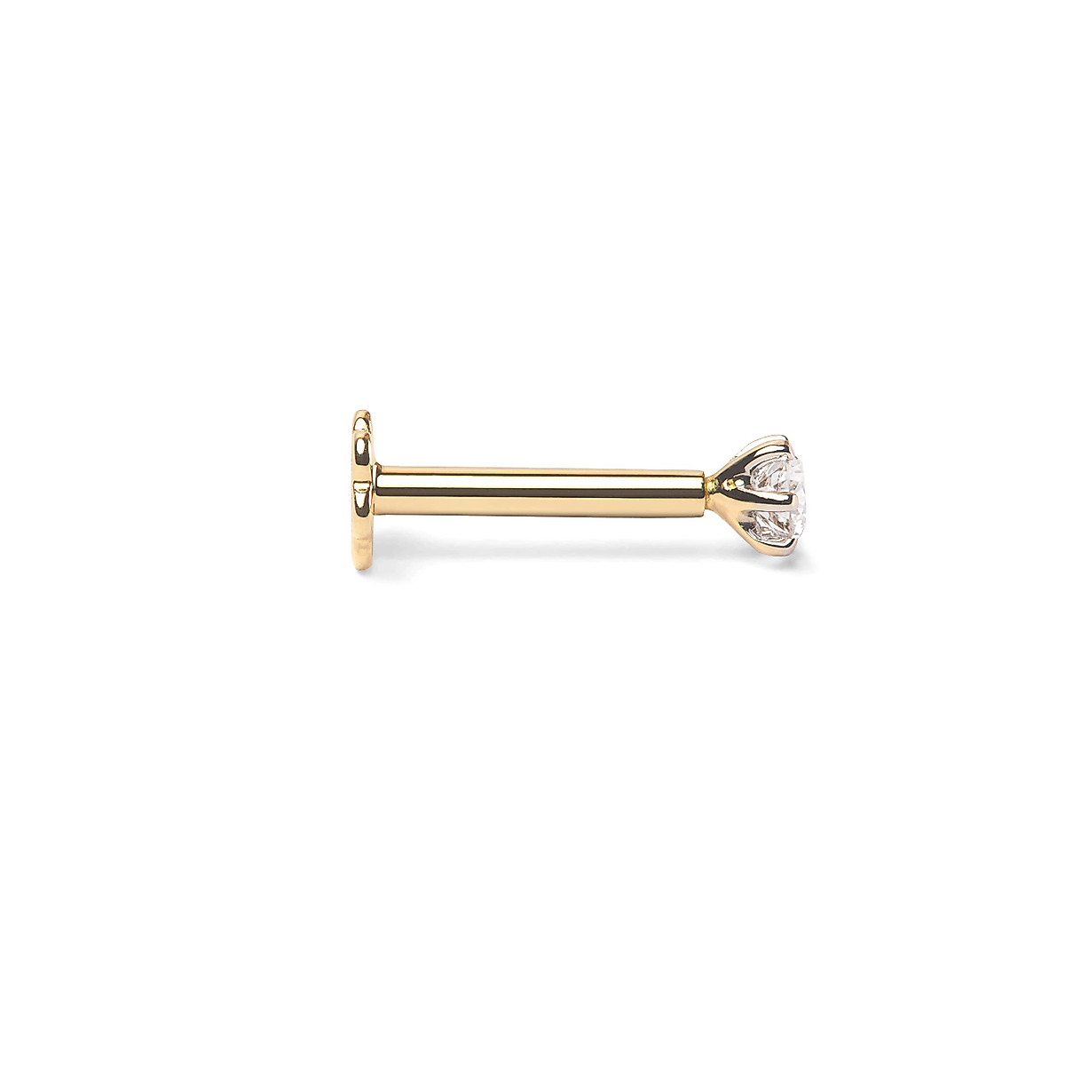 Demira Jewel's 14K Yellow Gold Real Diamond 6 Prong Nose Stud | 8MM Internally Threaded Screw Back Nose Stud