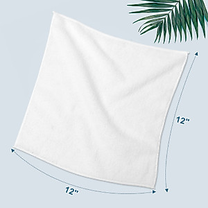 HOMEXCEL Microfiber Washcloths Towel Pack of 50, 12" x 12" Highly Absorbent and Soft Face Towels Wash Cloths for Bathroom, Gym, Hotel and Spa, Fast Drying Multi-Purpose Cleaning Cloth, White