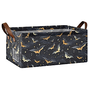 ALAZA Bat Halloween Fabric Storage Bins Collapsible Storage Cube Organizer Basket with Handles for Shelves Colset Wardrobe Organizition