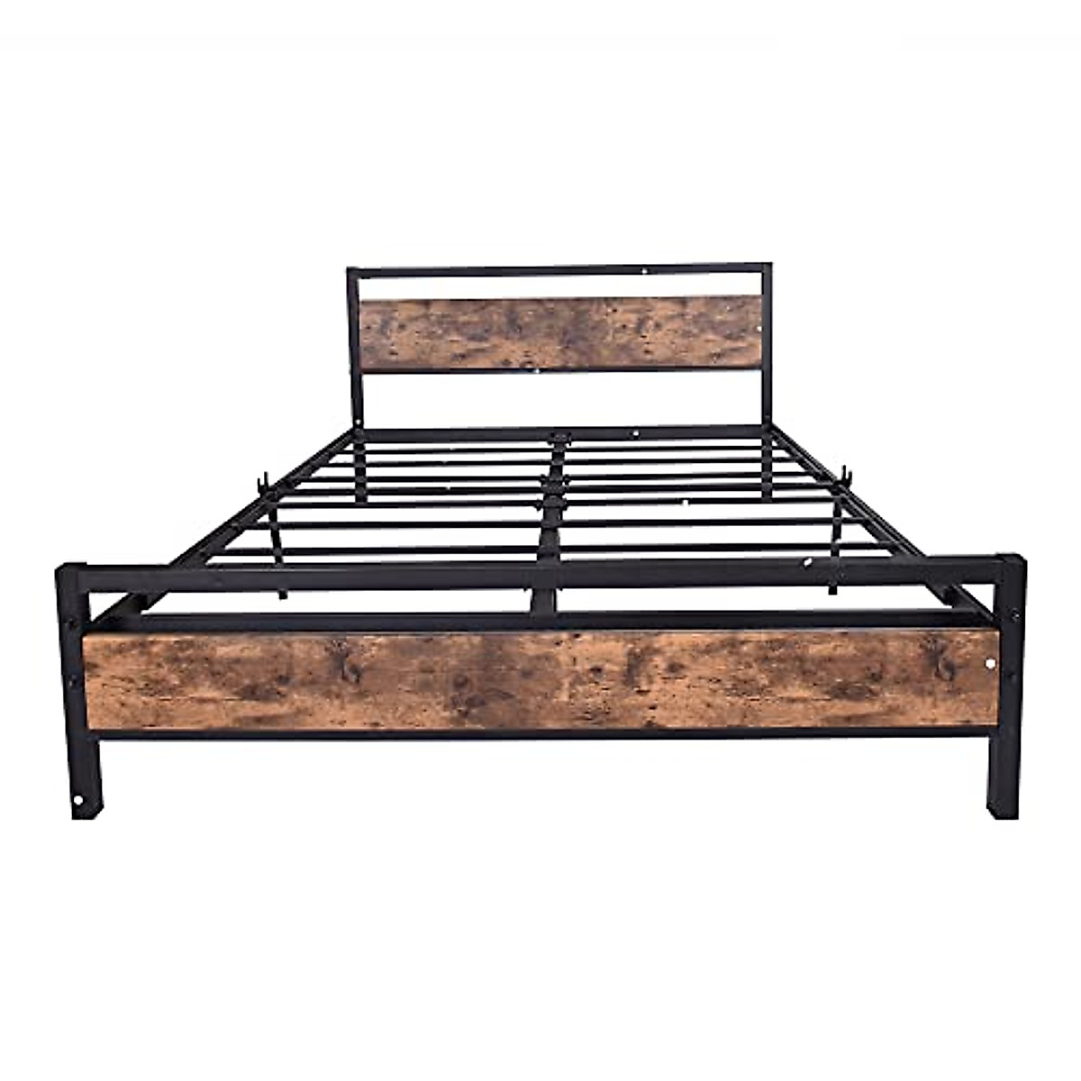 JURMERRY Queen Size Metal Platform Bed Frame with Wooden Headboard and Footboard Heavy Duty Steel Support, Mattress Foundation, No Box Spring Needed, Easy Assembly, Black RB