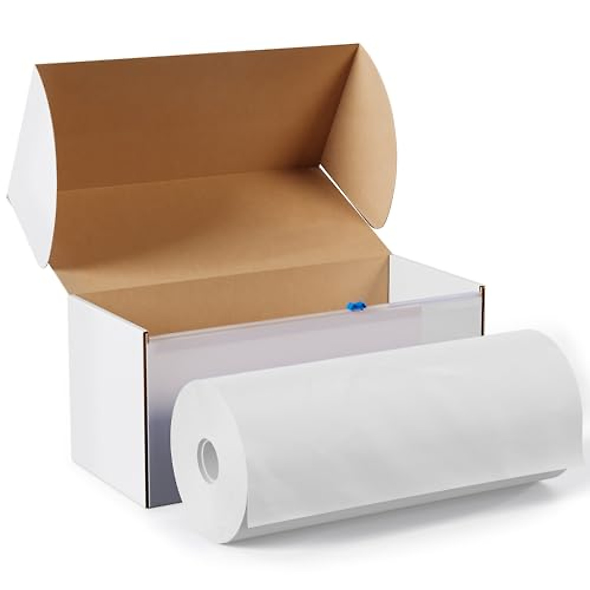 Exquisite 54 Inch X 300 Feet White Plastic Table Cover Roll in A Cut - to - Size Box with Convenient Slide Cutter. Cuts Up to 36 Rectangle 8 Feet Plastic Disposable Tablecloths
