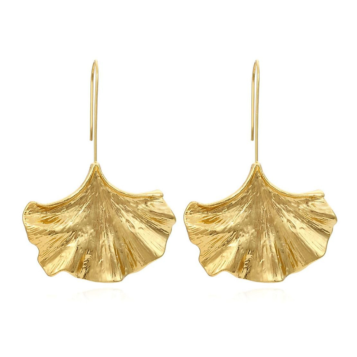 LOK68 Golden Ginkgo Leaf Earrings - Adorable Plant Leaf Dangle Earrings in Shiny Gold