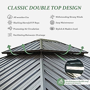 domi outdoor living 12x14 ft Wood Gazebo, Cedar Frame Hardtop Gazebo with Galvanized Steel Double Roof, Netting & Curtains, Patio Pergola Pavilion for Patio, Backyard, Deck, Lawns