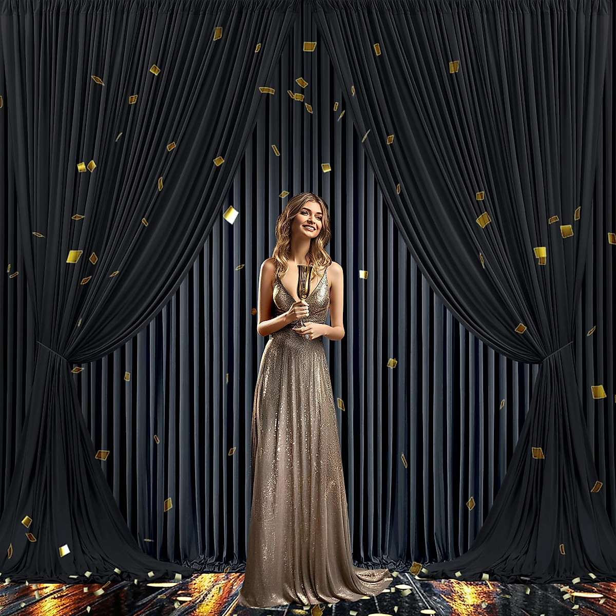 Black Backdrop Curtain for Parties Wrinkle Free Black Photo Curtains Backdrop Drapes Fabric Decoration for Birthday Party Wedding 5ft x 8ft,2 Panels