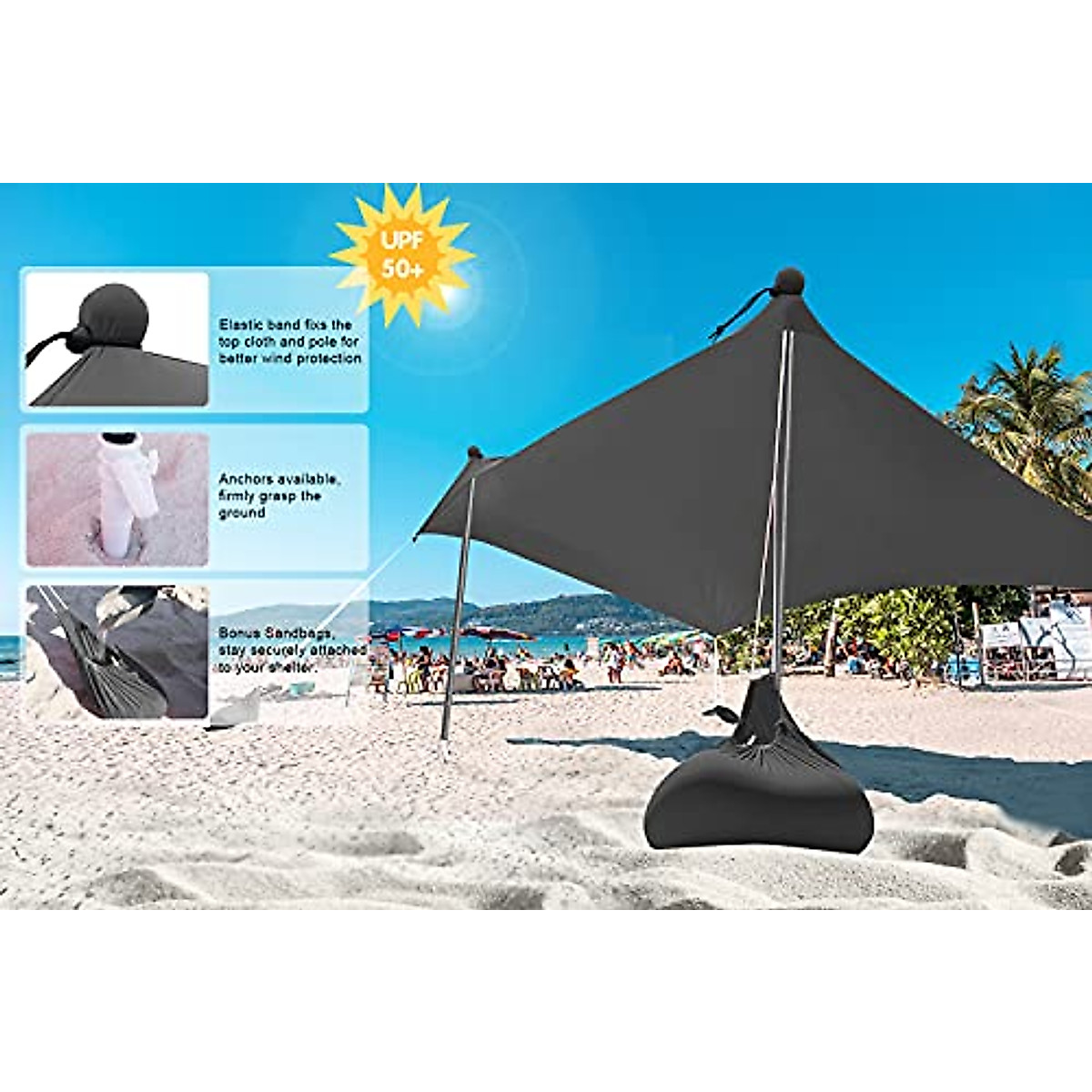 ABCCANOPY Beach Portable Sun Shelter for Beach, Camping Trips (7x7 FT, Gray)