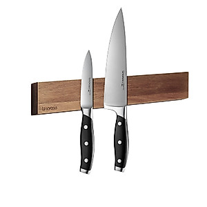 Linoroso 3-Pieces Kitchen Tools Set-16.5'' Magnetic Knife Holder for Wall with Paring Knife 3.5 inch Chef Knife 8 inch Sharp Knife, Powerful Acacia Wood Magnetic Knife Strip for Kitchen Knives & Tools