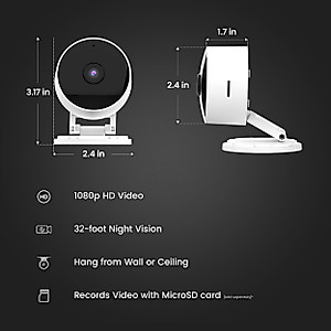 Feit Electric CAM1/WIFI 1080p HD Indoor WiFi Smart Home Security Camera with Night Vision, 2-Way Audio, Works with Alexa & The Google Assistant, White