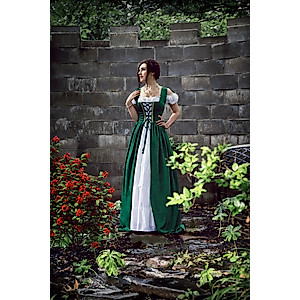 Reminisce renaissance women dress medieval Irish Costume Chemise and Over Dress (L/XL, Steel Blue)