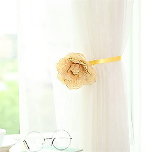 BAMFY Magnetic Curtain Tiebacks, Country Style Flower Strap Bedroom Living Room Outdoor Curtain Tie Backs for Home, Wedding, Balconies (Color : Yellow)