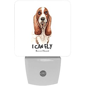 EVANLinsim Basset Hound Dog Night Light Plug in Set of 2, 0.5 W Led Night Lights for Kids Adults Boys Girls Babies, Auto Senor Dusk to Dawn for Reading Bathroom Bedroom Nursery Decorative