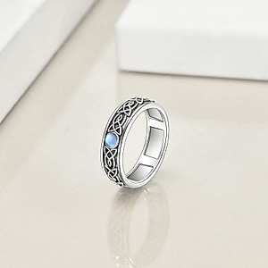 POPLYKE Sterling Silver Anxiety Spinner Rings Moonstone Celtic Ring Rotatable Mood Rings for Women Men Relieve Stress Gift（9 Size）