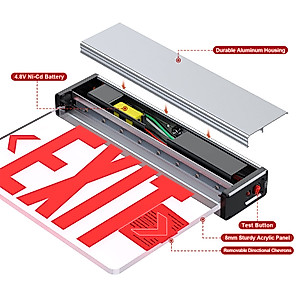 LED Edge Lit Exit Sign Aluminum Housing AC 120-347V Emergency Exit Light with Battery Backup Double Sided Acrylic Mirrored Panel Commercial Exit Signs, Top/Side/Wall Mount, UL Certified (Red, 1 Pack)