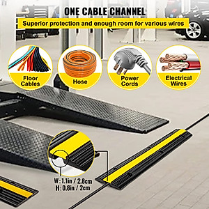 VEVOR Cable Protector Ramp, 4 Packs 1 Channel Speed Bump Hump, Heavy Duty Rubber Modular Rated 18000 LBS Load Capacity Protective Wire Cord Driveway Traffic, Black