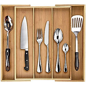 Dynamic Gear Premium Bamboo Drawer Organizer, Silverware Organizer, 100% Pure Bamboo, Adjustable Utensil Organizer, Kitchen Drawer Organizer, Silverware Tray for Drawer (3-5 slots)