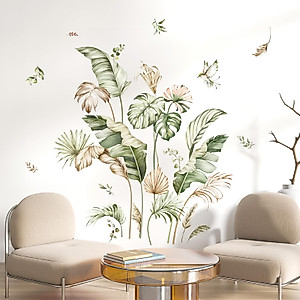 decalmile Boho Tropical Leaves Wall Decals Palm Leaf Green Plants Wall Stickers Living Room Bedroom Office Wall Decor
