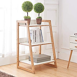 HIHELO Book Case 3 Tier Shelf Bookshelf Accessory Storage Shelf Printer Stand Trapezoidal Flower Plant Frame，51cm×45cm×80.5cm Bookshelves (Color : Gold)