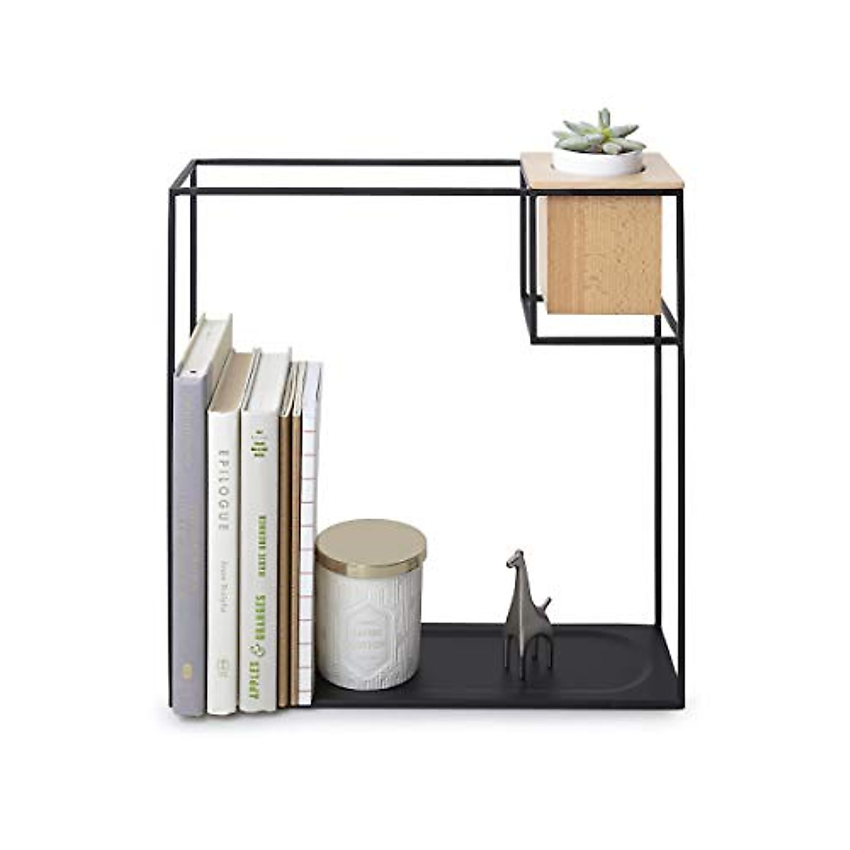 Umbra Cubist Floating Shelf with Built-In Succulent Planter – Modern Wall Décor and Geometric Display Shelf for Books, Candles, Mementos, Photos, Indoor Plants and More! | Large, Black