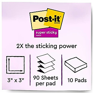 Post-it® Super Sticky Pop-up Notes, 3" x 3", Assorted, , Pack Of 10 Pads
