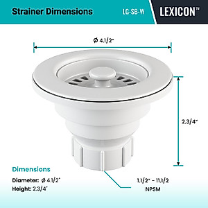 Lexicon Quartz Kitchen Sink Strainer with White Finish, Fits 3.5 Inch Drain Hole LG-SB-W
